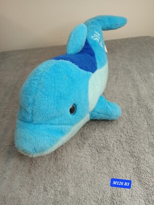 Large 18" Sea World Blue Dolphin Plush Stuffed Animal Doll Blue Eyes ...