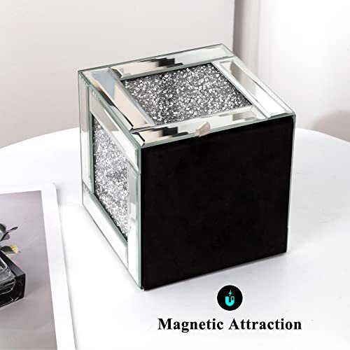 Mirrored Tissue Box Cover Holder Square Glass Facial Tissue Holder With ...