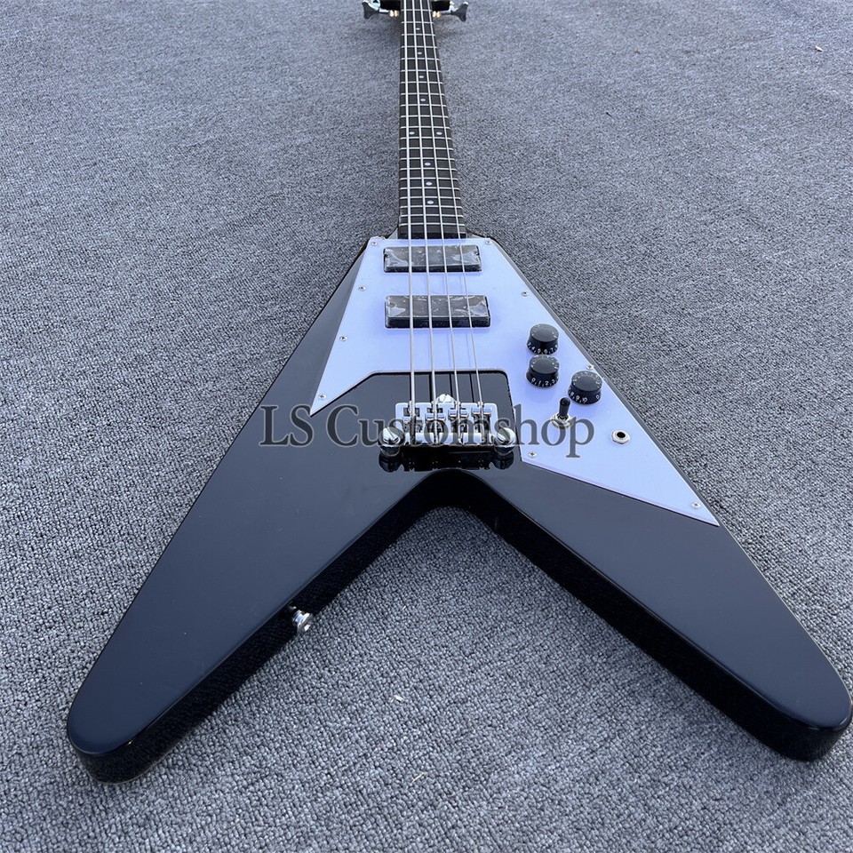 Custom Shop 4 String Flying v Electric Bass Guitar Solid Body HH Pickup ...