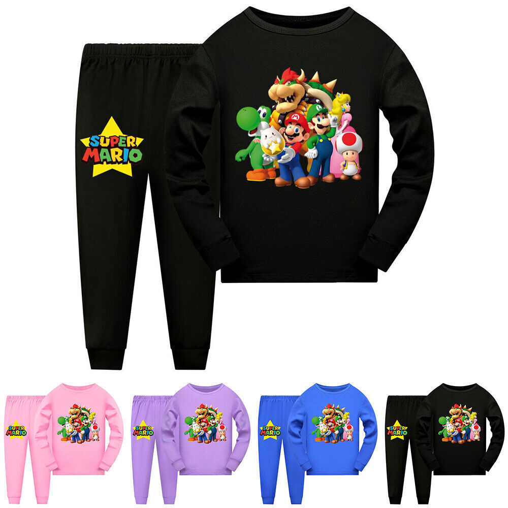 Boys Girls Kid' Children Super Mario Pyjamas Long Sleeve Pjs T-Shirt ...