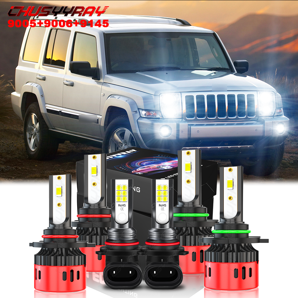 For Jeep Commander 2006-2010 6x 6000K LED Headlight Hi/Lo + Fog Light ...