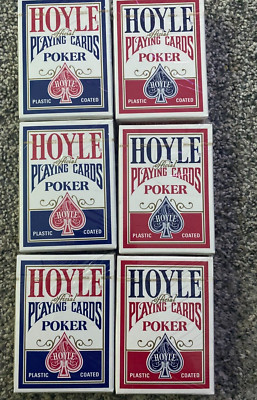HOYLE Official Plastic Coated Playing Cards 6 packs 3 Red Finish 3 Blue ...