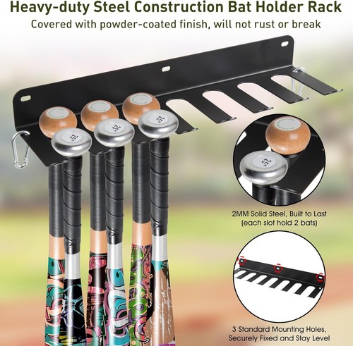Baseball Bat Holder Wall Mount, Metal Rack for Dugout One Size, black ...