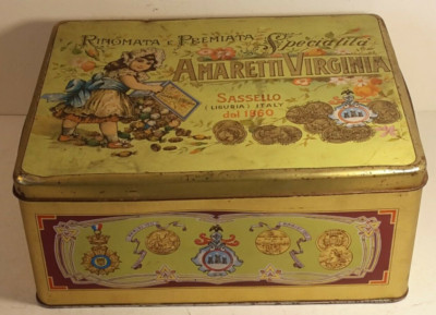 AMARETTI VIRGINIA-SASSELLO-LIGURIA - VECCHIA SCATOLA DI LATTA -VINTAGE ...