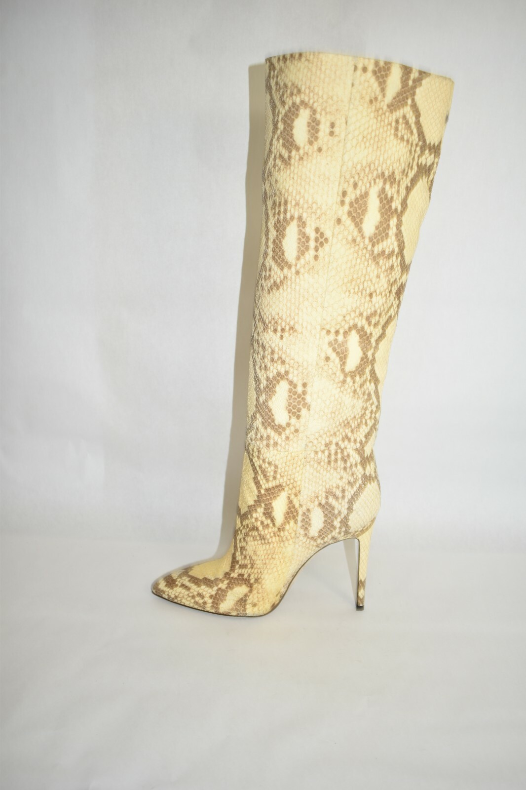 New! PARIS TEXAS Faded Python Print Knee High Boot Faded Yellow Size 10 ...