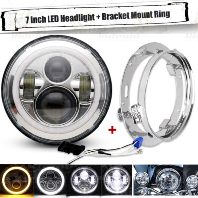 7" inch LED Halo Headlight & Bracket Mounting Ring For Harley Street ...