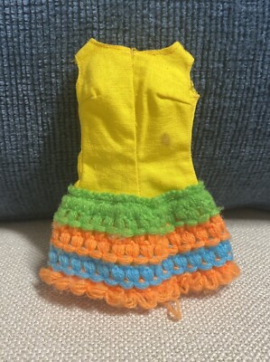 1970 Vintage Barbie Doll Loop Scoop Yellow Crochet Dress #1454 Clothing ...