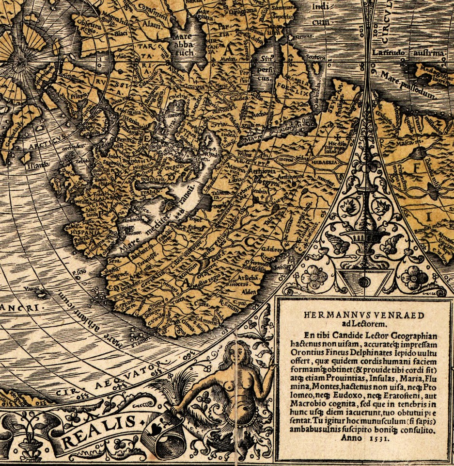 1531 Flat Earth World Map Oronce Fine Wall Poster Print Decor Vintage ...