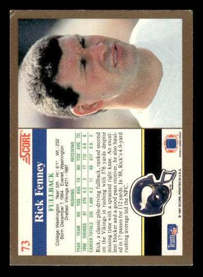 1991 Score #73 Rick Fenney Minnesota Vikings | eBay