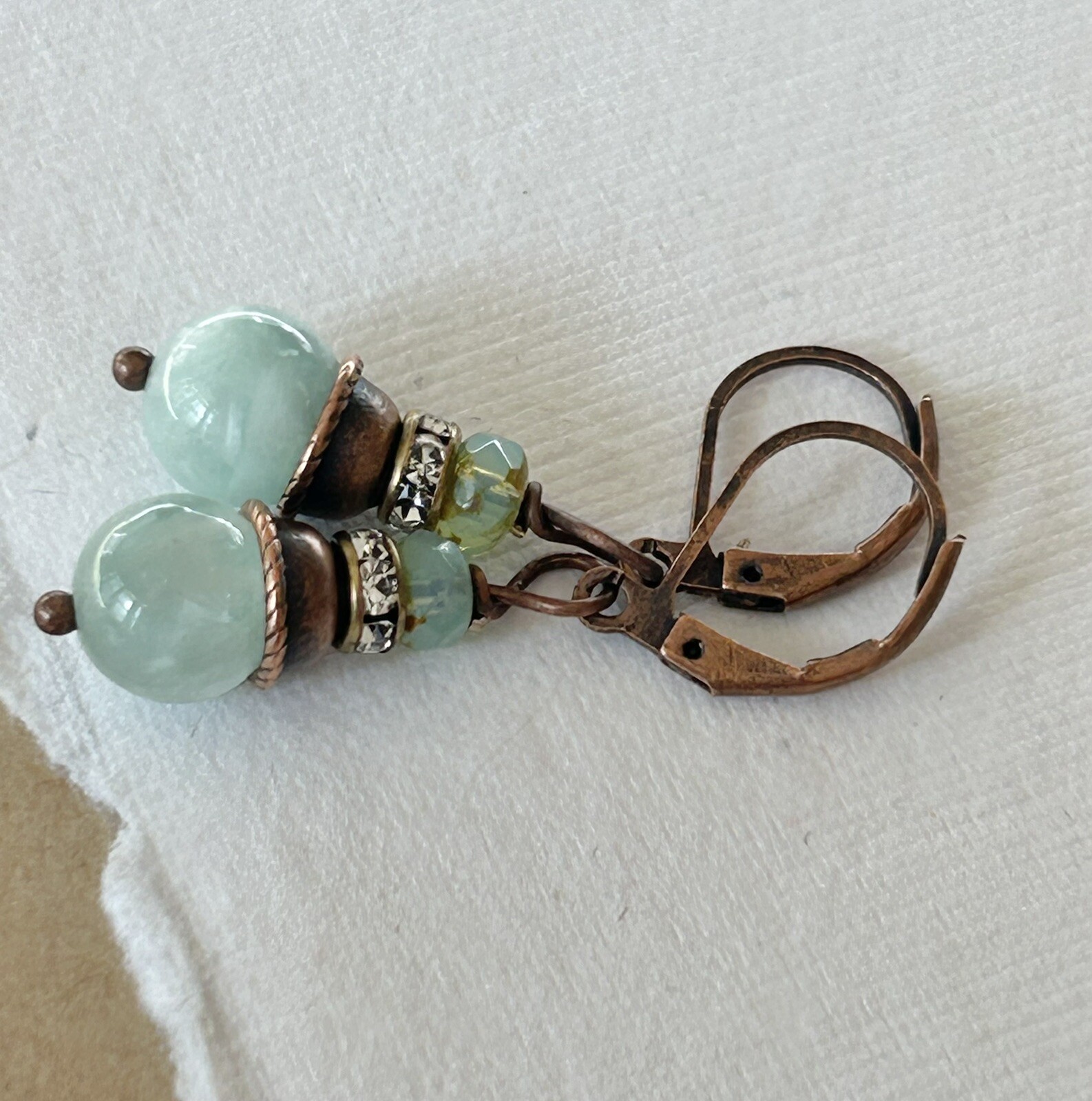 Angelite Gemstone Copper & Rhinestone Earrings Sundance Treasures ...