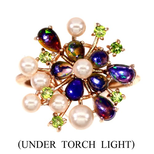 925 Anello Argento Sterling Pera Nero Opale Cromo Diopside Perla Gemma ...
