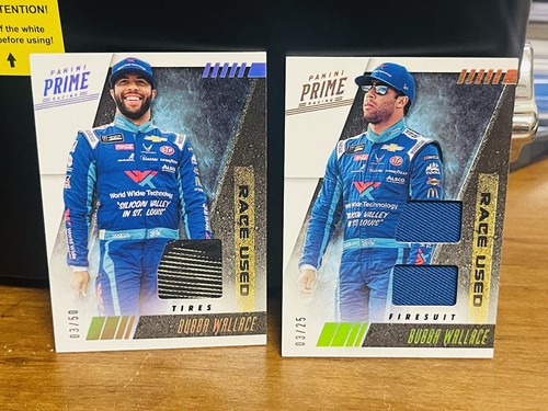 2 Cards 2019 Prime Bubba Wallace Dual Race-Used Tires Firesuit Gold ...