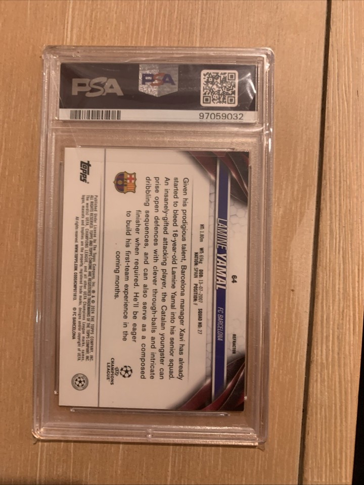 Lamine Yamal PSA 9 23/24 TOPPS CHROME UCC #64 ROOKIE REFRACTOR RC 952 | eBay