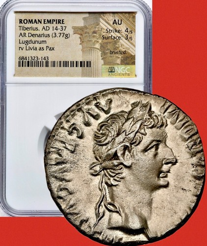 Tiberius Ancient Roman Silver Coin 14-37 AD AR Denarius Lugdunum Mint ...