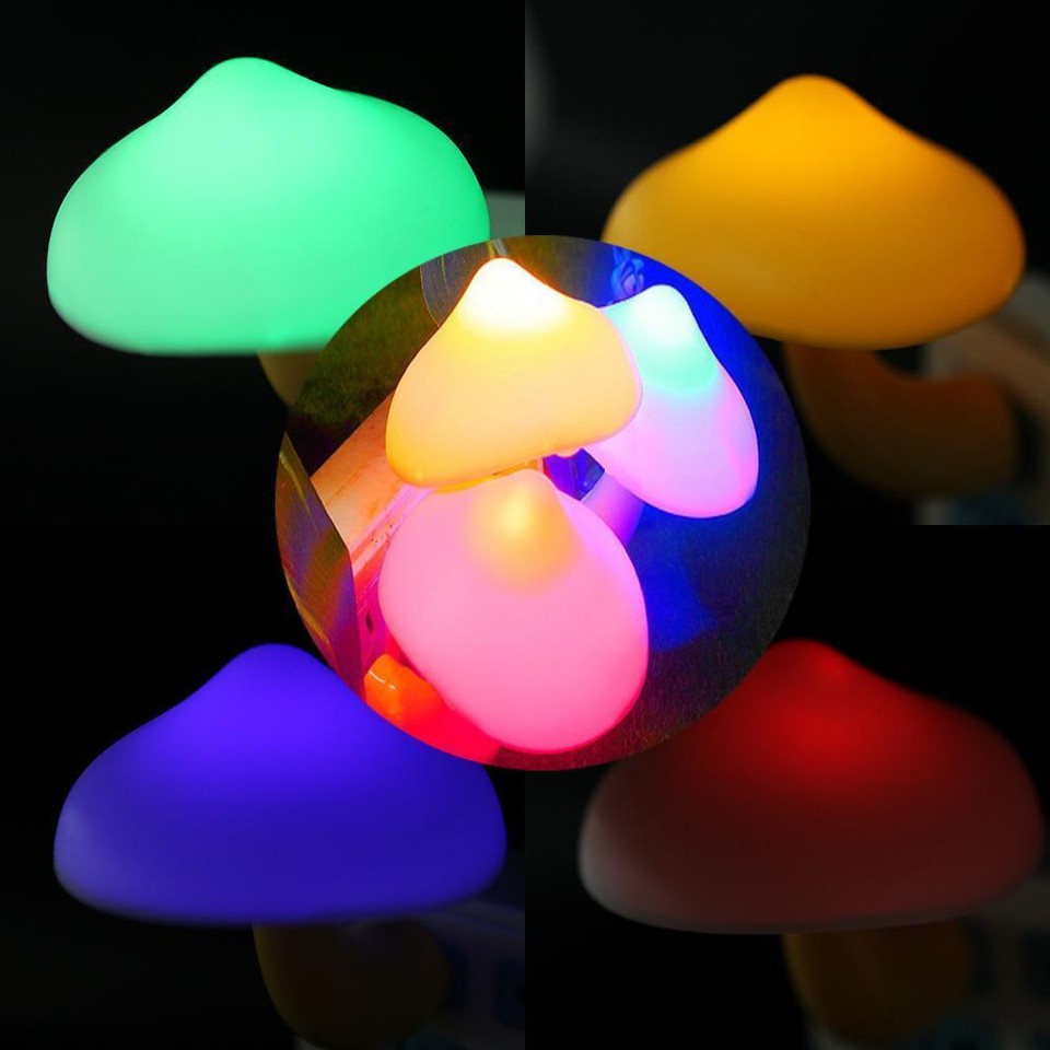 US LED Night Lights Mushroom Gradient Light Sensor Plug-in Wall Lamps ...