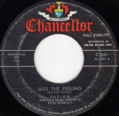 Fabian – Got The Feeling 1959 Chancellor Rock & Roll VG Plays Perfectly ...