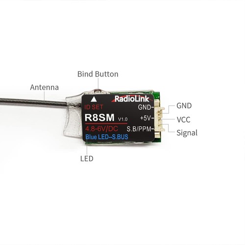 R8SM 2.4G 8 Channels Mini Receiver SBUS/PPM Long Range Control for FPV ...
