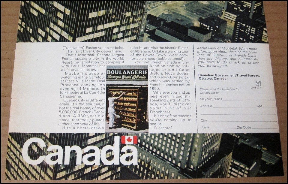1970 Montreal Quebec Canada Tourism Print Ad Advertisement Canadian ...