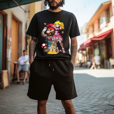 Mario & Peach Flow Casual Black T Shirts 100% Cotton Size M,L,XL | eBay