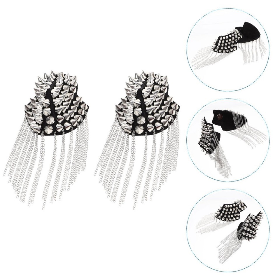 Pair Of Alloy Tassel Chain Rivet Epaulet Shoulder Badge For Costume ...