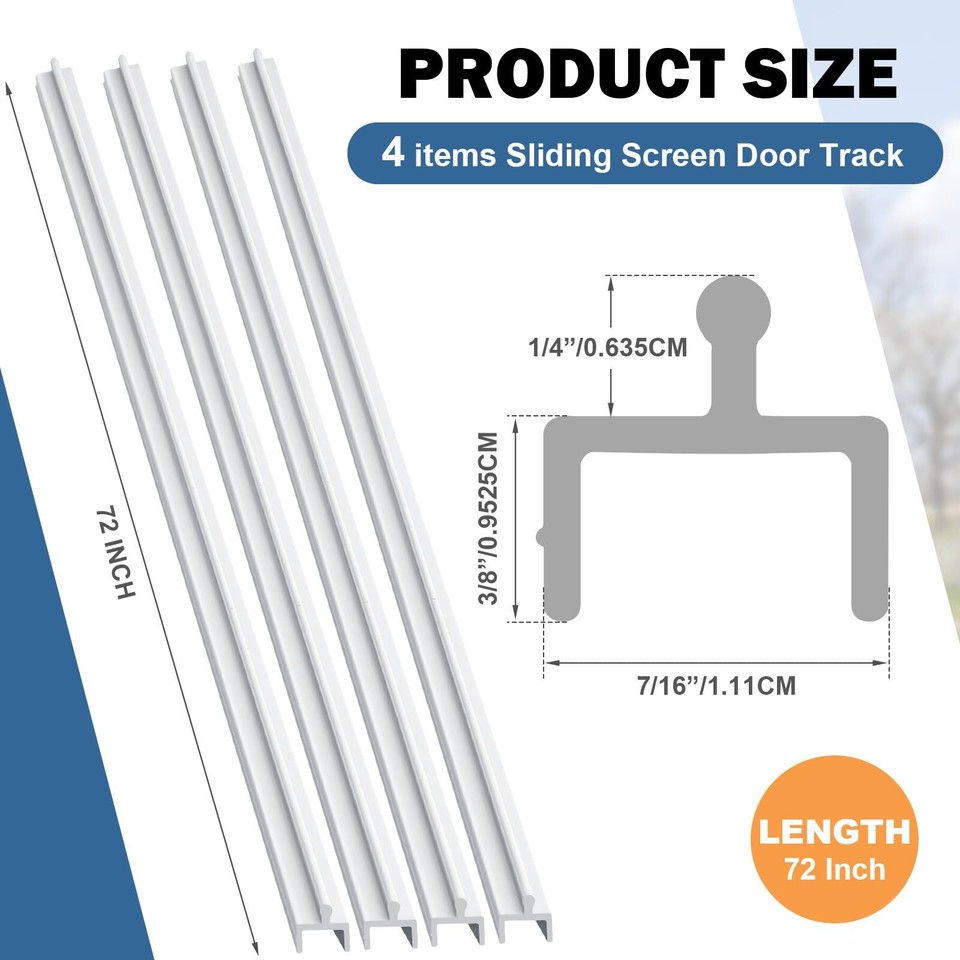 4 Pcs Sliding Screen Door Track Replacement 72 Inch Long White Vinyl ...