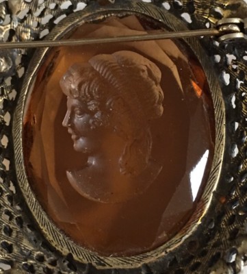 Vtg Brown Glass Cameo Pin Amber Pendant Brooch Reverse Etched | eBay