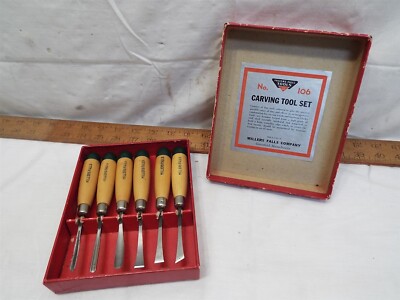 Set Millers Falls Wood Carving Chisel Tool 106 + Red Box Gravers Chip ...
