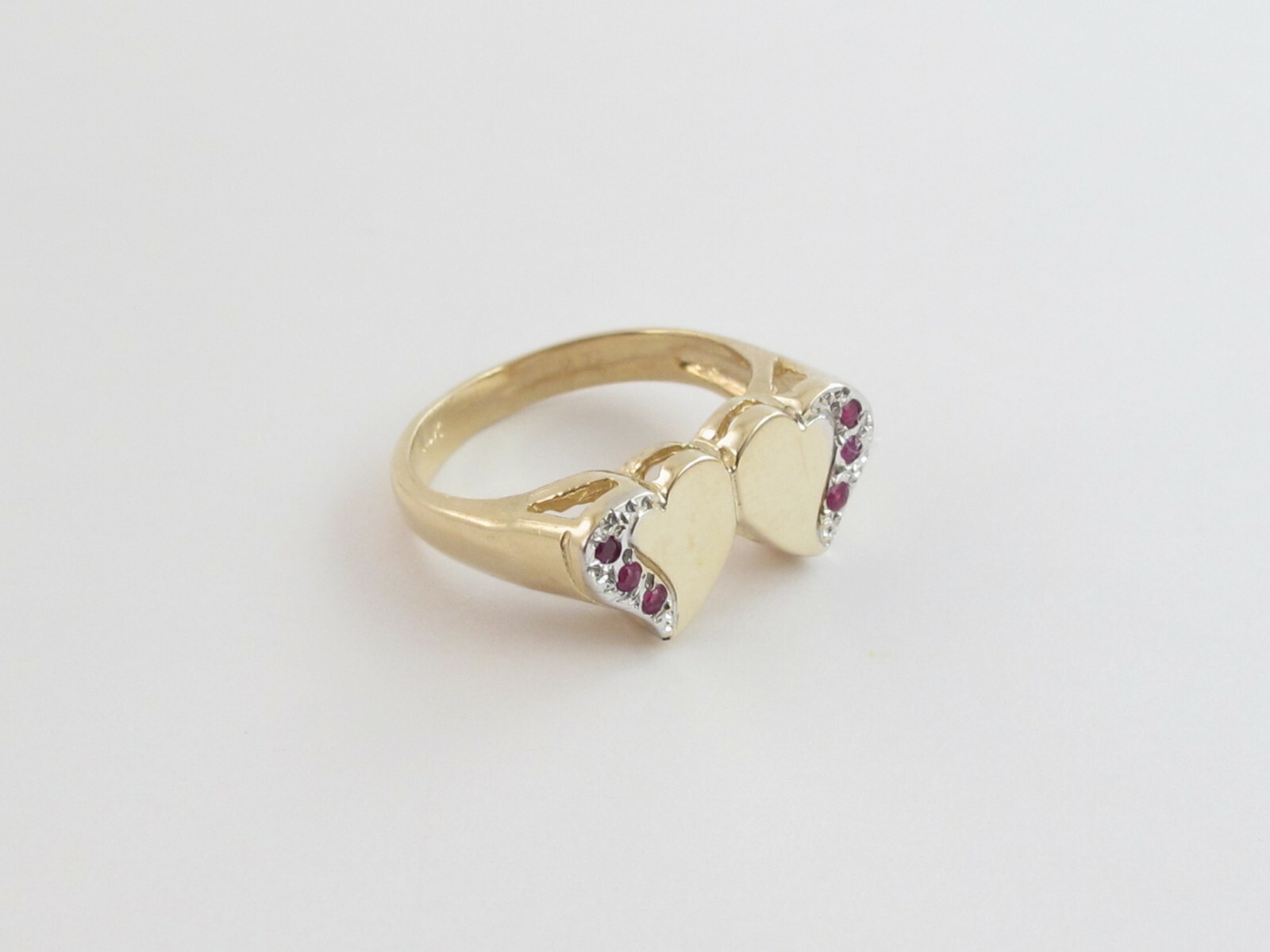 14k Yellow Gold Double Heart Ruby Ring | eBay