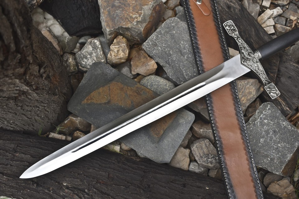 Ashen Edge Forged AUS-10 Steel Sword Leather Wrapped D2 Tool Steel ...