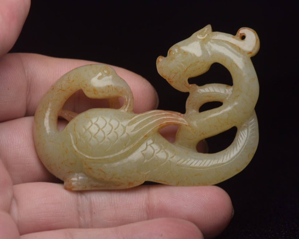 Certified Natural Hetian Jade Hand-carved Exquisite Dragon Phoenix ...