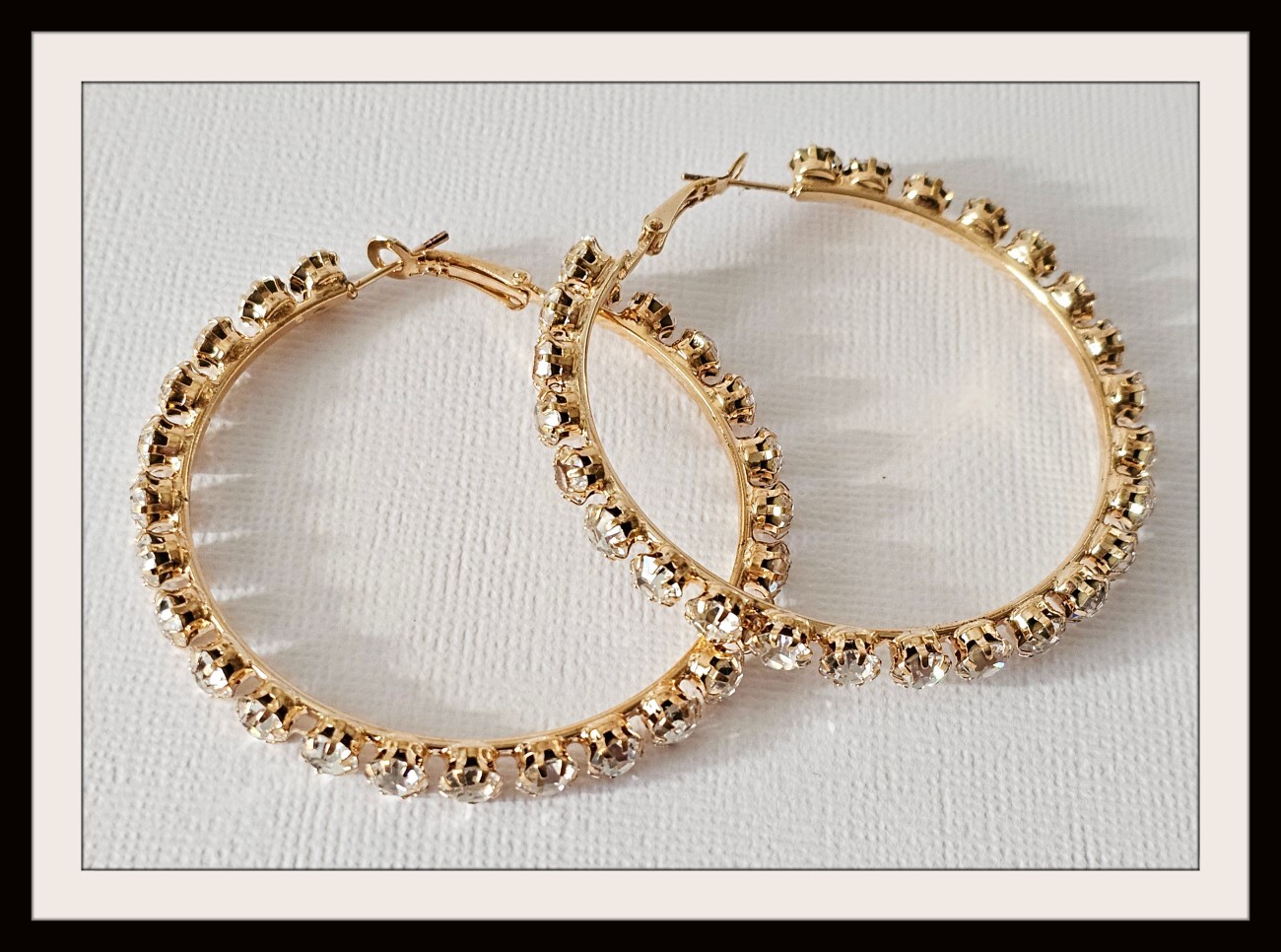 Large Clear Crystal Gold Hoop Earrings 2.25" Diameter Hoops Bling ...