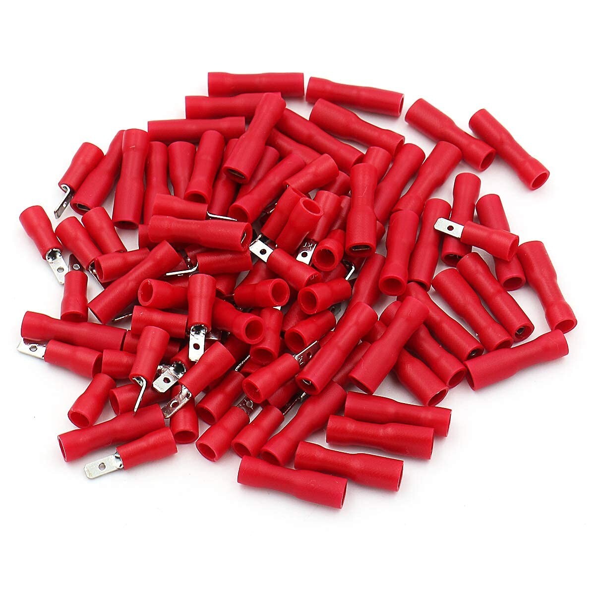 100x RED FULLY INSULATED SPADE ELECTRICAL CRIMP CONNECTORS -MIXED MALE ...