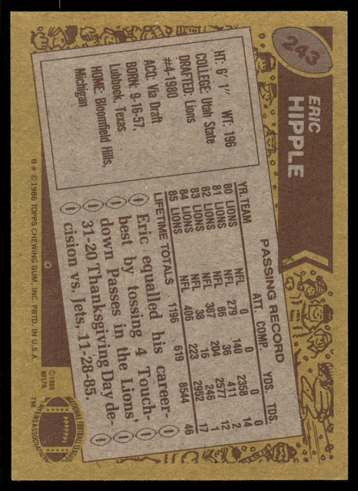 1986 Topps #243 Eric Hipple | eBay