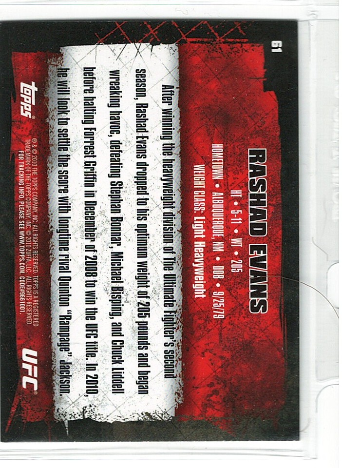 2010 Topps UFC #61 Rashad Evans SET BREAK | eBay