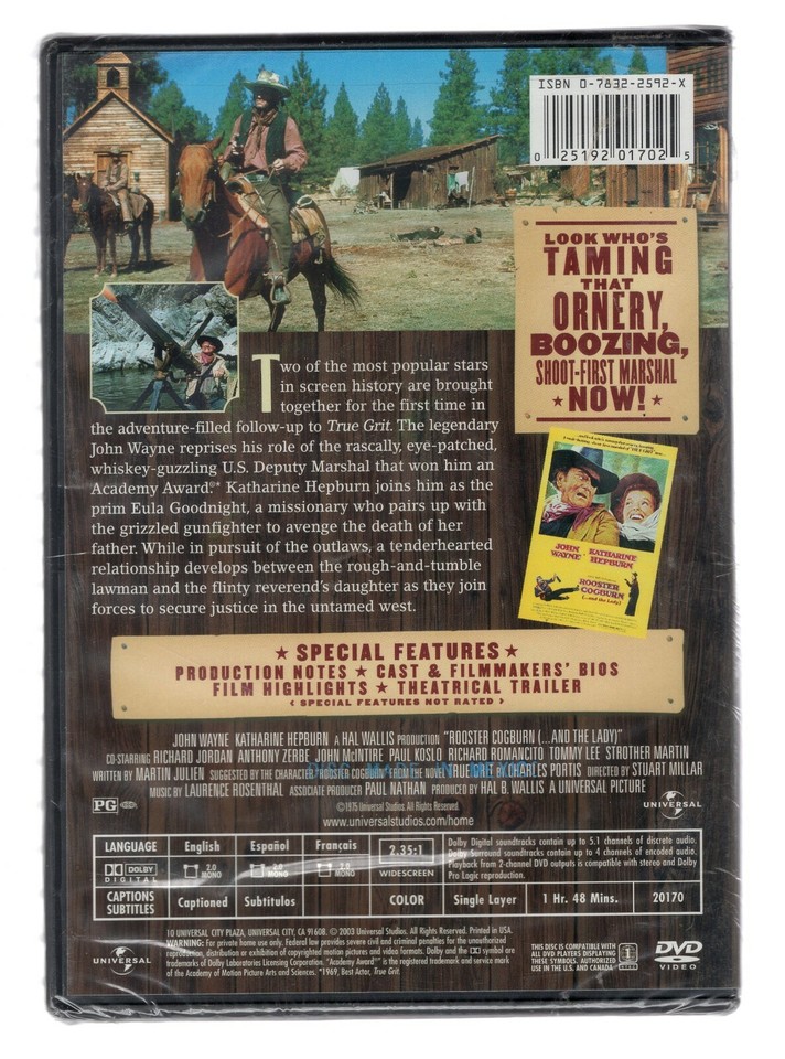 ROOSTER COGBURN - NEW DVD -JOHN WAYNE - KATHARINE HEPBURN - RICHARD ...