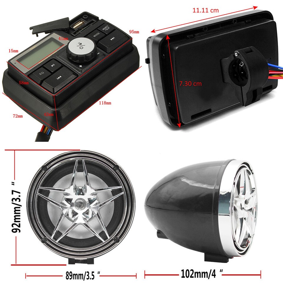 Handlebar Audio System FM Radio MP3 Stereo 2 Speaker for Motorcycle ...