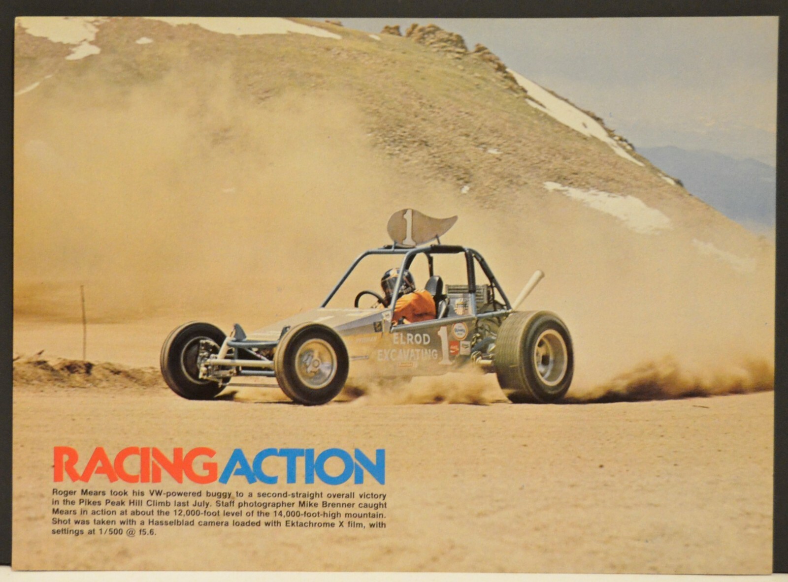 1974 Print Ad Hot Rod Racing Action Roger Mears VW Buggy Pikes peak ...