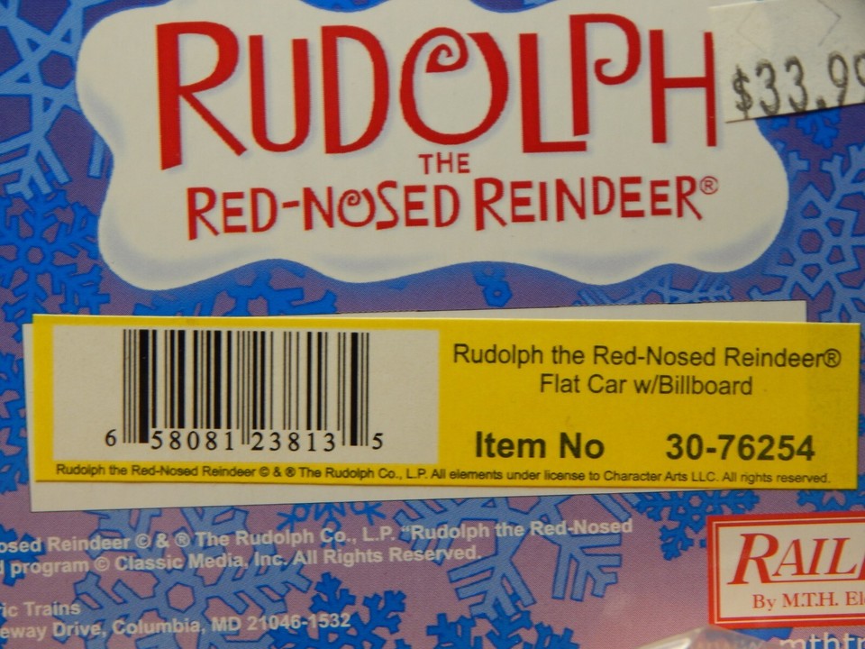 RAIL KING 30-76254 RUDOLPH THE RED NOSE REINDEER FLAT CAR W/BILLBOARD ...