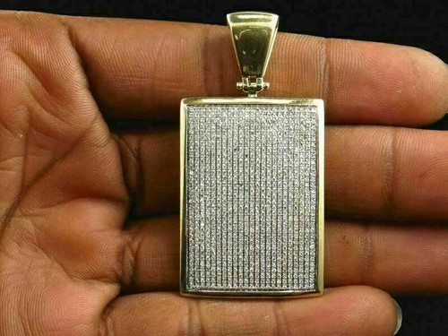 2.50 Ct Round Diamond Pave Set Square Dog tag Charm Pendant 14k Yellow ...