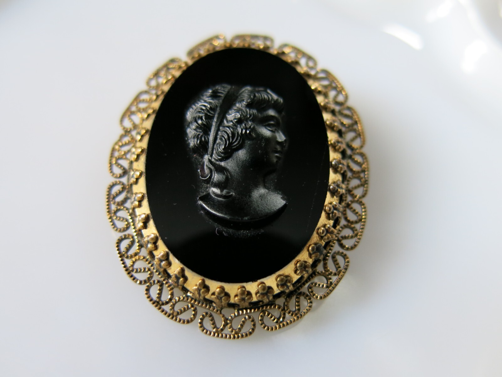 Vintage Victorian Style W Germany Black Cameo Glass F… - Gem