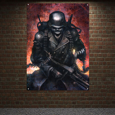 Skeleton Infantry War Art Banner Wall Hang Flag WWII GER Soldier ...