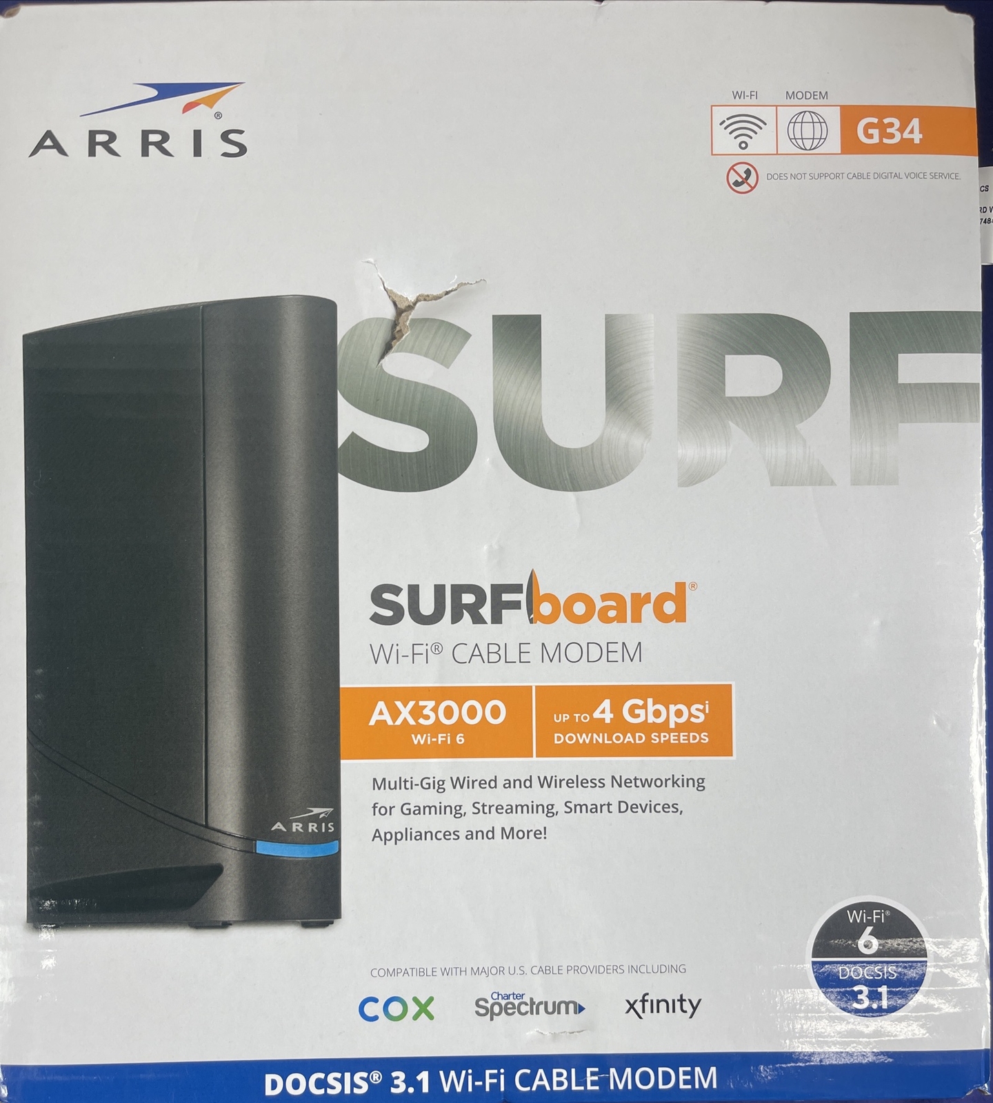 RRIS SURFboard DOCSIS 3.1 Gigabit Cable Modem and AX3000 Wi-Fi 6 Router ...