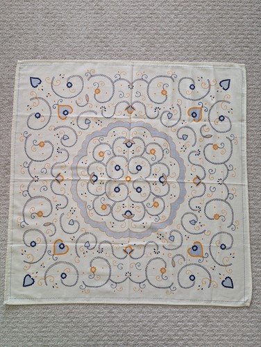 VGUC European Tablecloth / Table Scarf with Blue-Yellow Screenprint ...