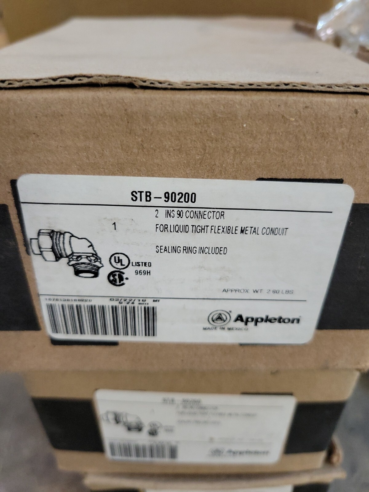 1) New! Appleton STB-90200 Connector For Liquid Tight Flexible Metal ...