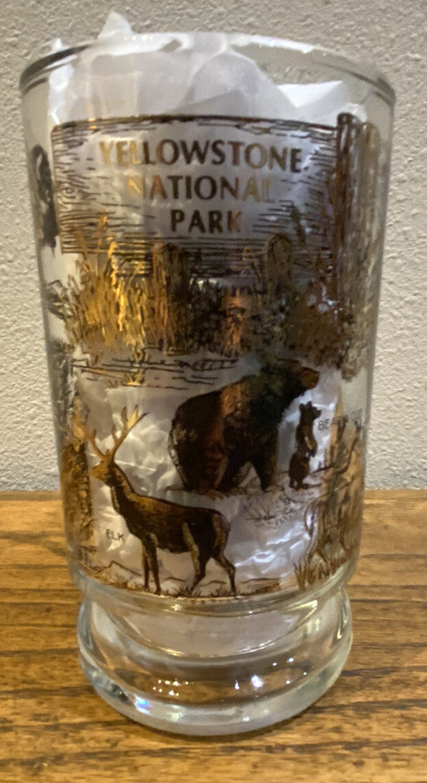 Vintage Yellowstone National Park Frosted Glass Beer Mug Stein Gold Old ...