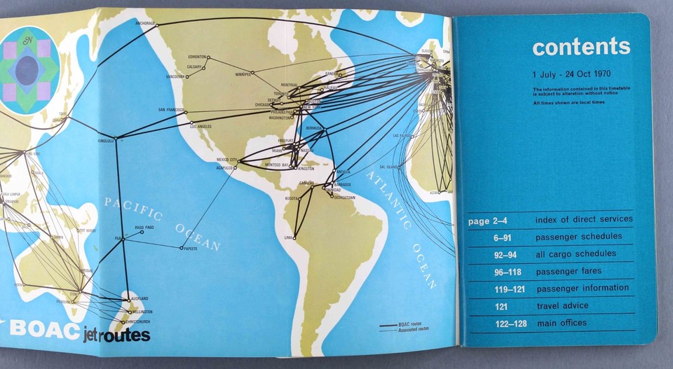 BOAC AIRLINE TIMETABLE JULY - OCTOBER 1970 B.O.A.C. ROUTE MAP VC10 ...