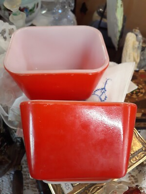 Pair Of Small Red Pyrex Refrigerator Boxes dishes no lids | eBay