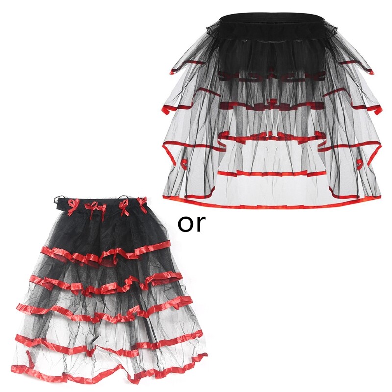Womens Ballet Dance Tulle Tail Tutu Skirt Contrast Color Trim Layered ...