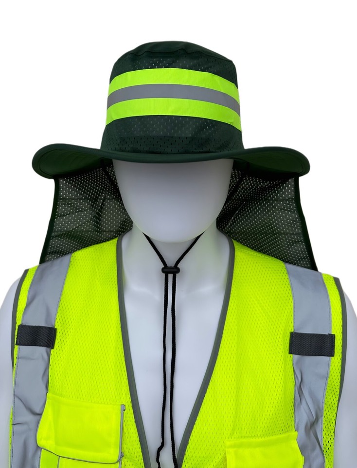 Hi Vis Reflective Work Safety Neck Flap Boonie Hat Bucket Cap | eBay