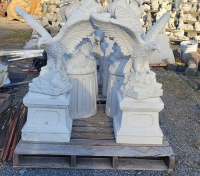 WHITE Concrete EAGLE STATUE Pair.44'' TALL. WITH PEDESTALS (4 PIECES ...
